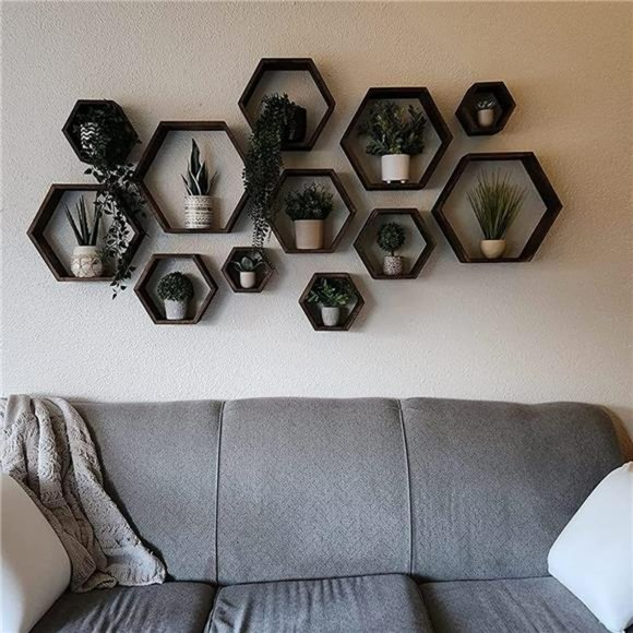 Wall Decor | Hexagon Floating Shelves Wall Mounted Wood Honeycomb ...